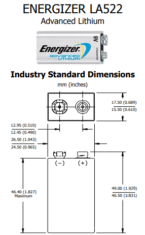 9V Energizer L522 LA522 Lithium battery