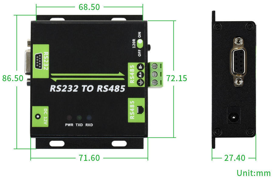 Industrial Grade Isolated RS232 TO RS485 Converter (with US plug, EU ...