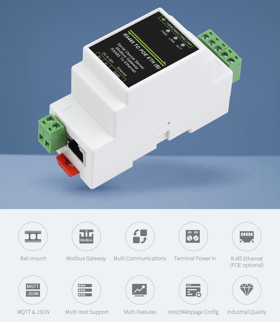 Industrial serial server, RS485 to RJ45 Ethernet, TCP/IP to serial ...