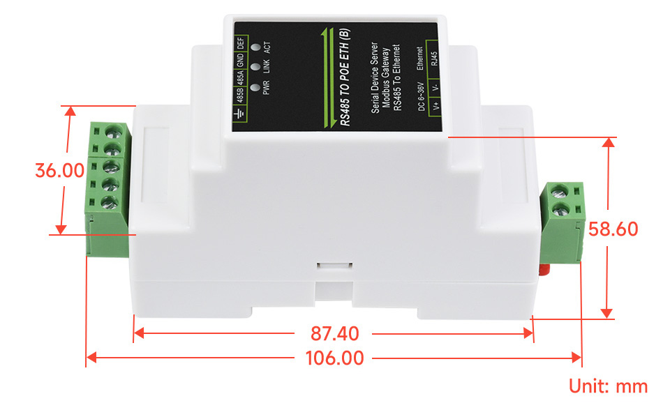 Industrial serial server, RS485 to RJ45 Ethernet, TCP/IP to serial ...
