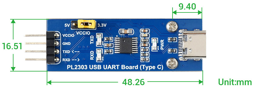 PL2303 USB To UART (TTL) Communication Module, USB-C Connector ...